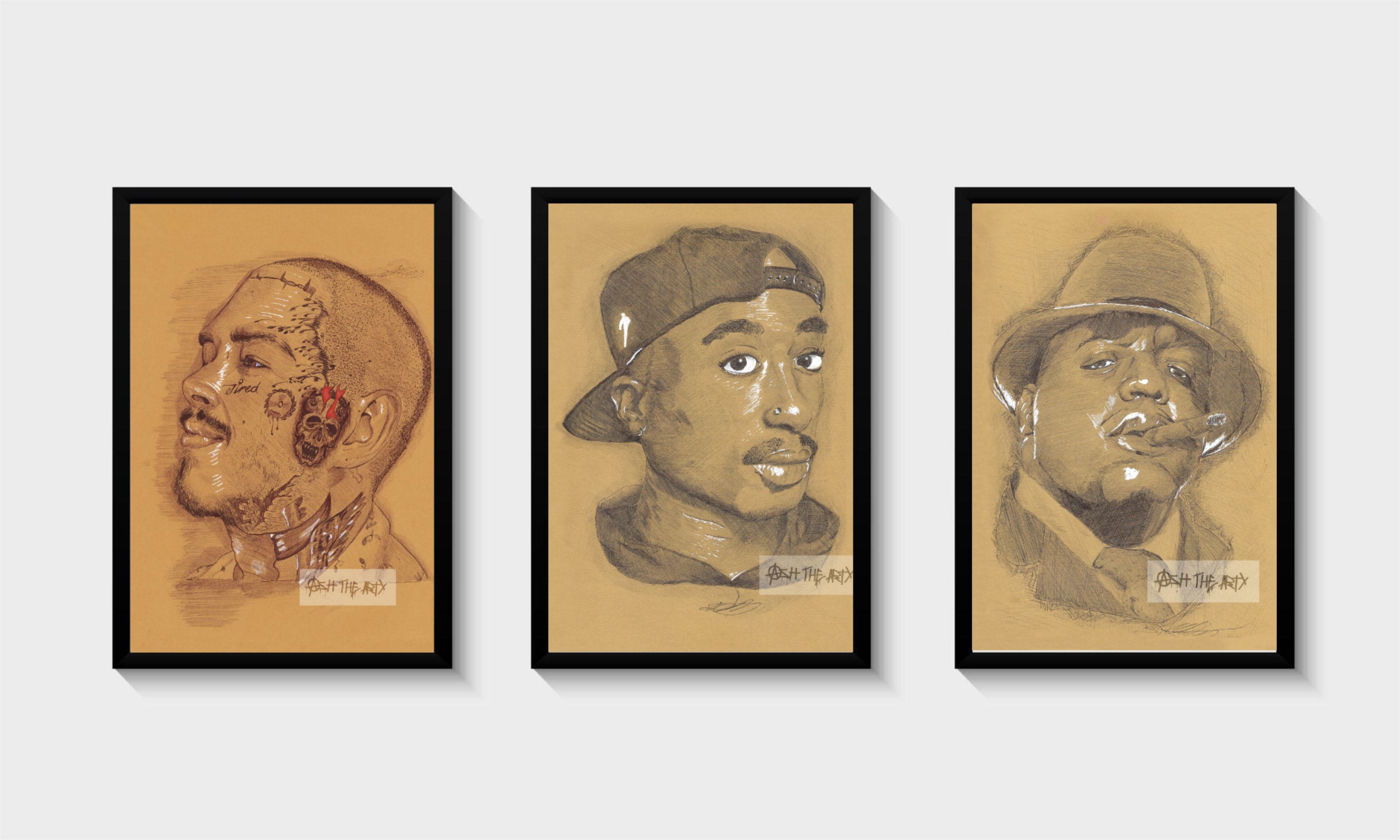 Hip-Hop Legends Print Bundle | Tupac, Biggie & Post Malone | Ash the arty