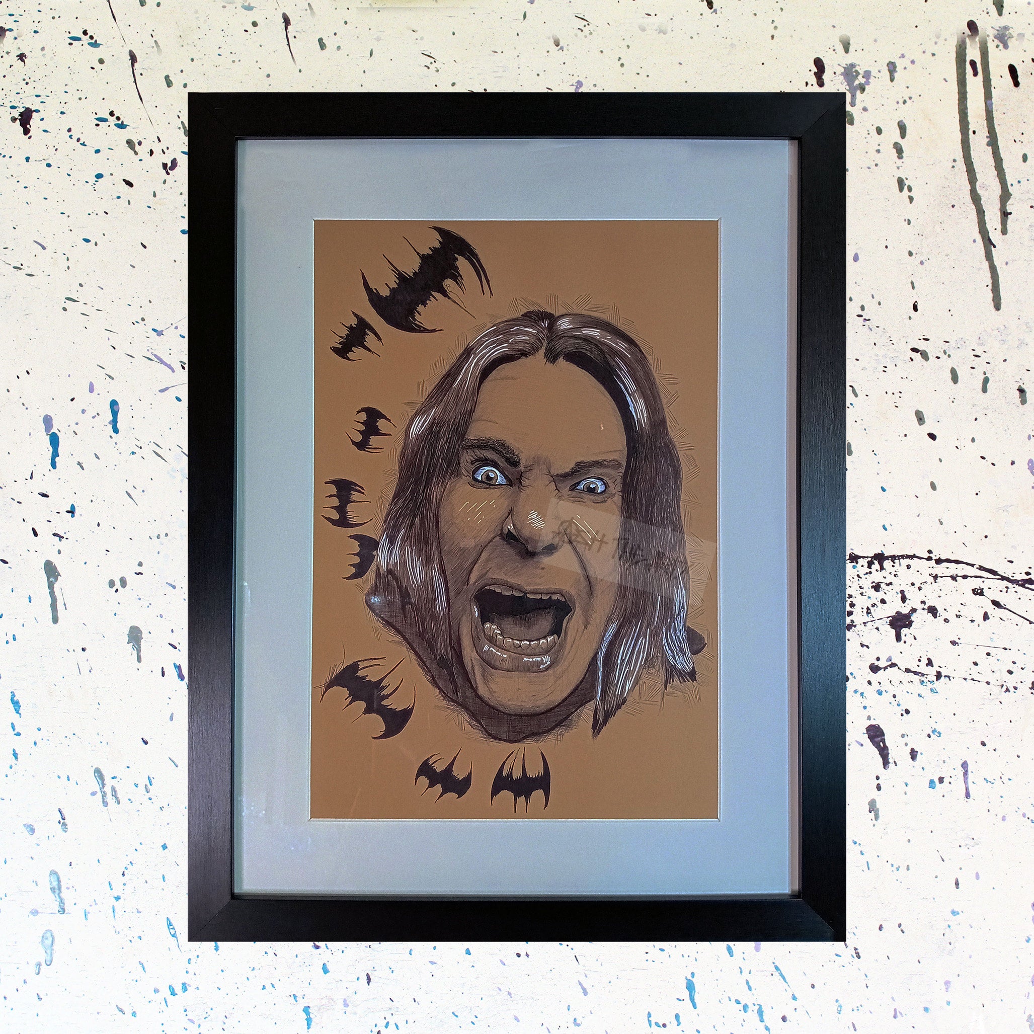 Original Ozzy Osbourne portrait drawing, framed and mounted | Ash the arty